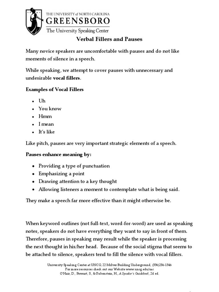 Verbal Fillers and Pauses: Examples of Vocal Fillers | PDF | Human ...