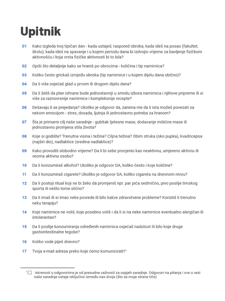 Upitnik (M) Nutrilab | PDF