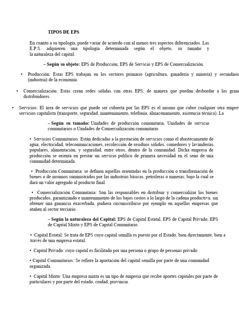 Tipos de EPS: Clasificación y Características | PDF | Business ...