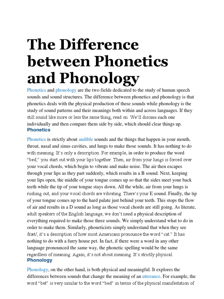 The Difference Between Phonetics And Phonology Pdf Phonetics