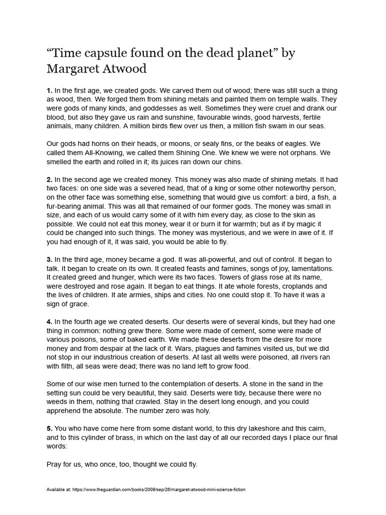 "Time Capsule Found On The Dead Planet" by Margaret Atwood | PDF