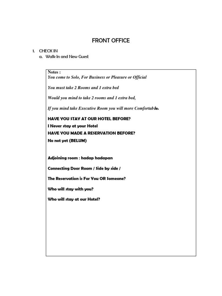UNIT 1 Front Office | PDF