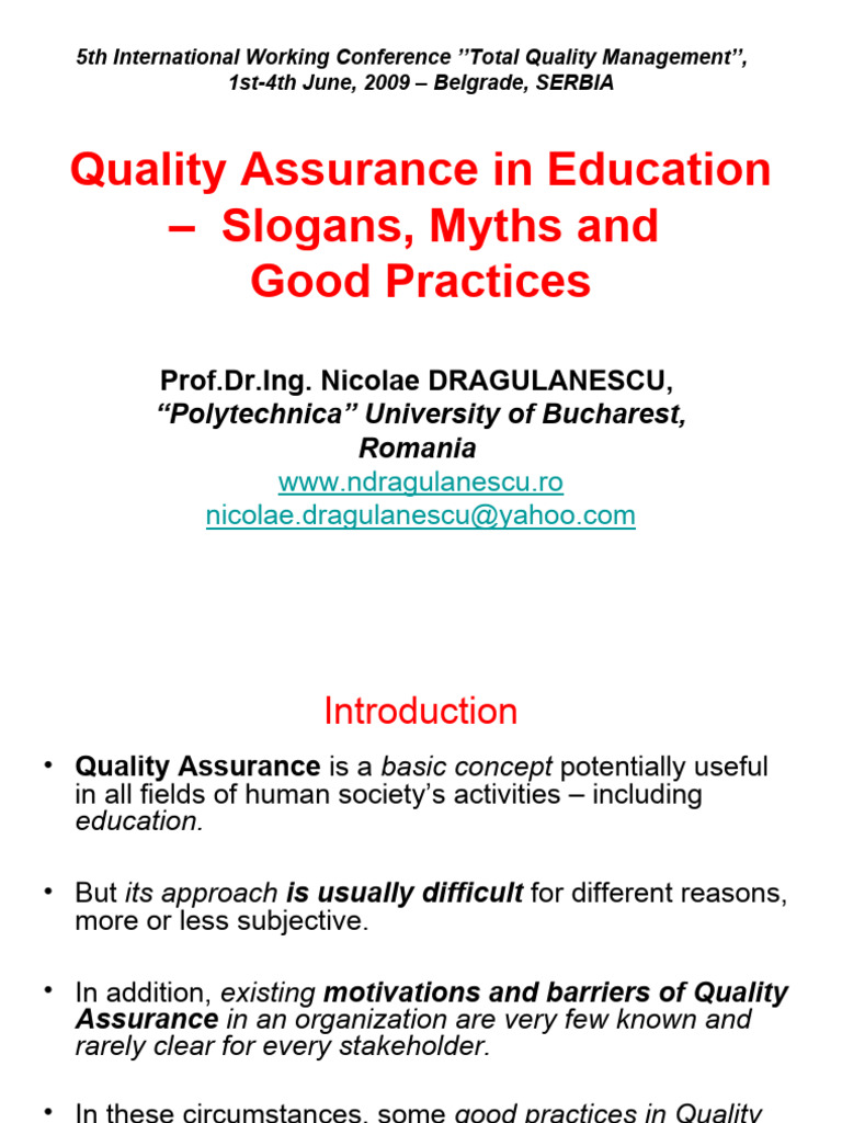Quality Assurance in Education - Slogans, Myth and Good Practicess ...