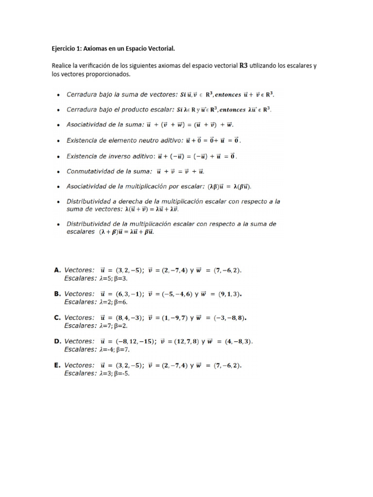 Axiomas del Espacio Vectorial R3 | PDF | Espacio vectorial | Matriz ...