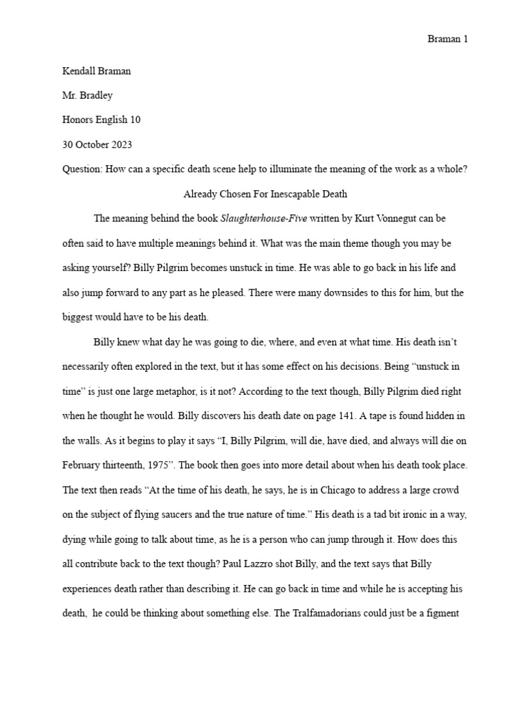 Slaughterhouse-Five Death Scene Analysis | PDF