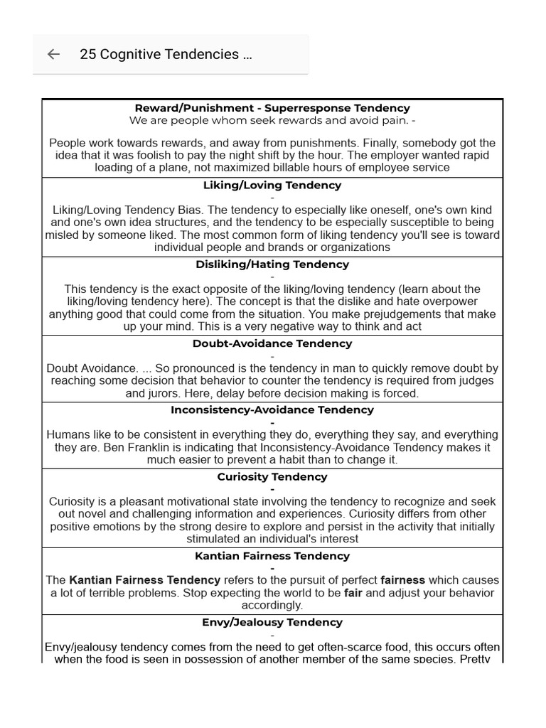 25 Cognitive Tendencies Meaning | PDF | Curiosity | Jealousy