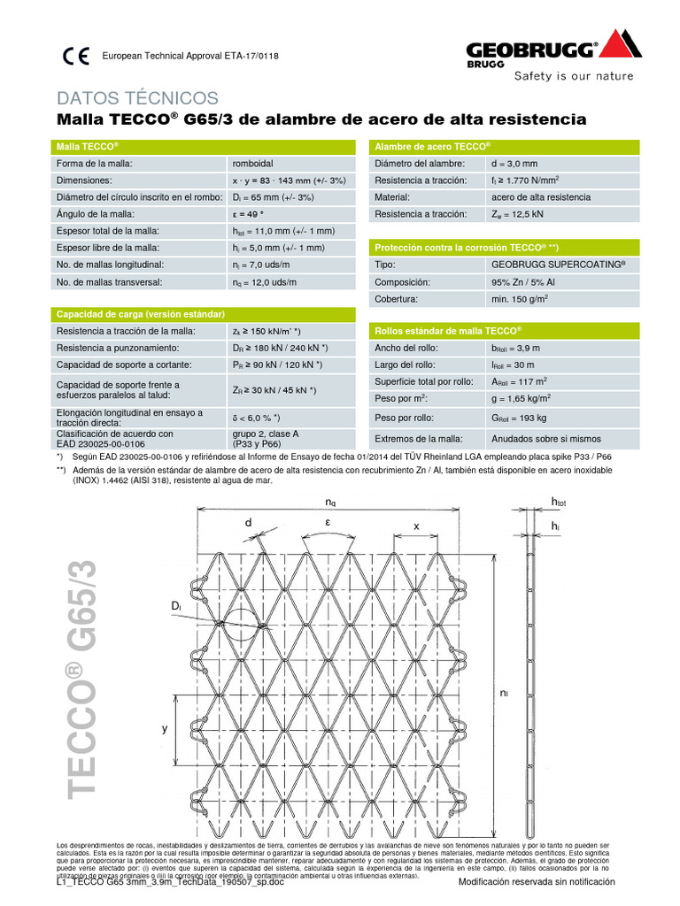 Ficha Tecnica Malla Tecco G65 3mm - 3.9m - TechData - 190507 - SP | PDF | Materiales ...