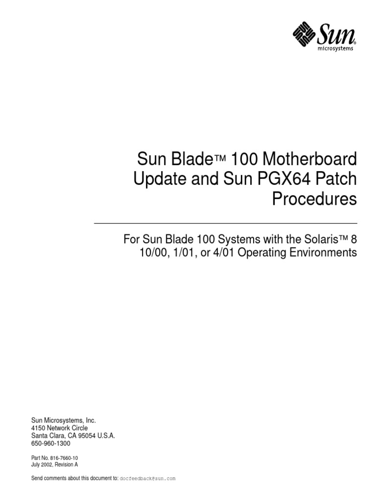 Sun Blade™ 100 MotherboardUpdate and Sun PGX64 Patch Procdure | PDF ...