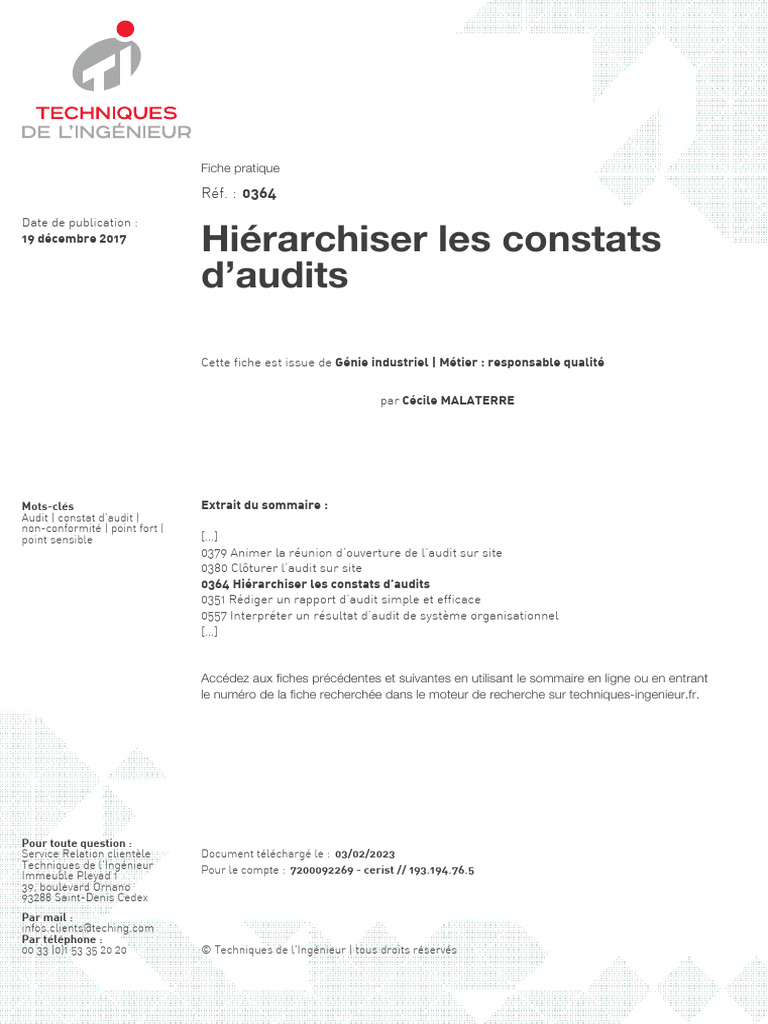 Constat Audit | PDF | Audit | Risque