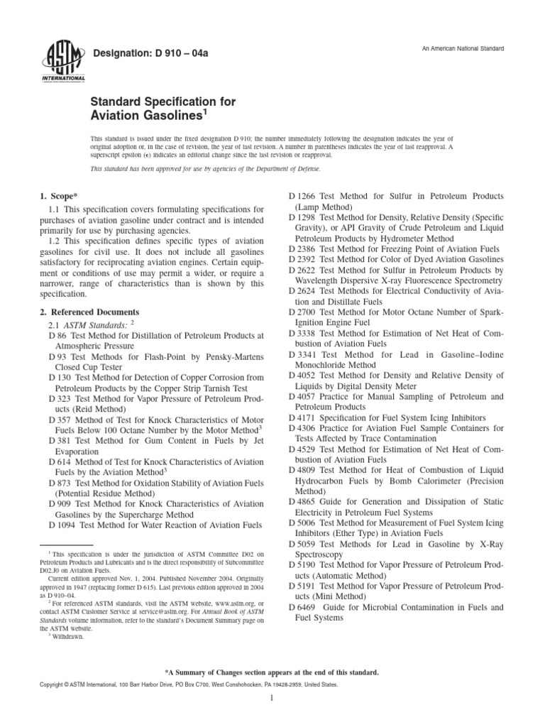 D910 Aviation Fuel | PDF | Gasoline | Fuels