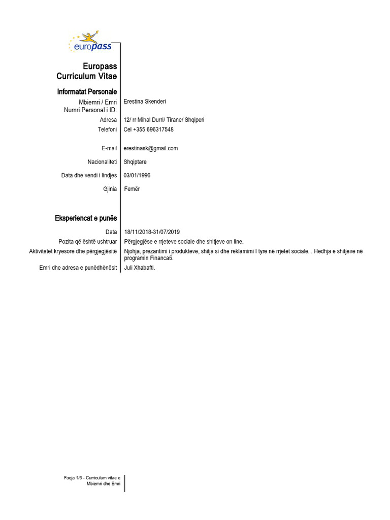 CV Europas-Shqip 4 | PDF