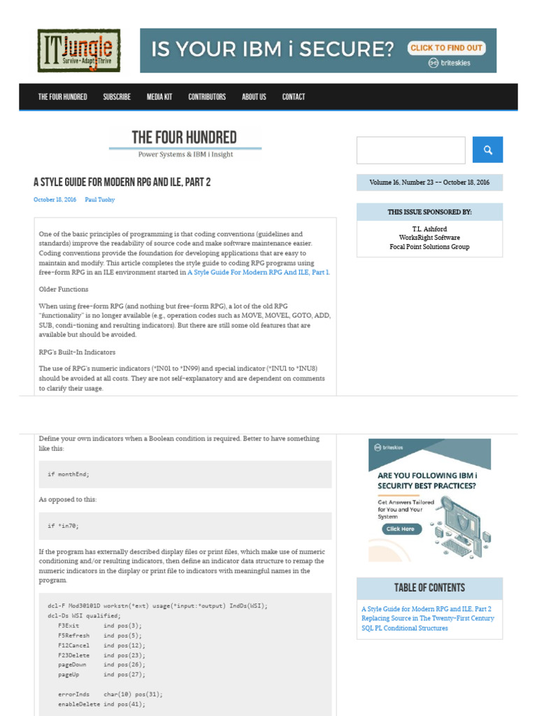 A Style Guide For Modern RPG and ILE, Part 2 | PDF | Programming | Computer Program