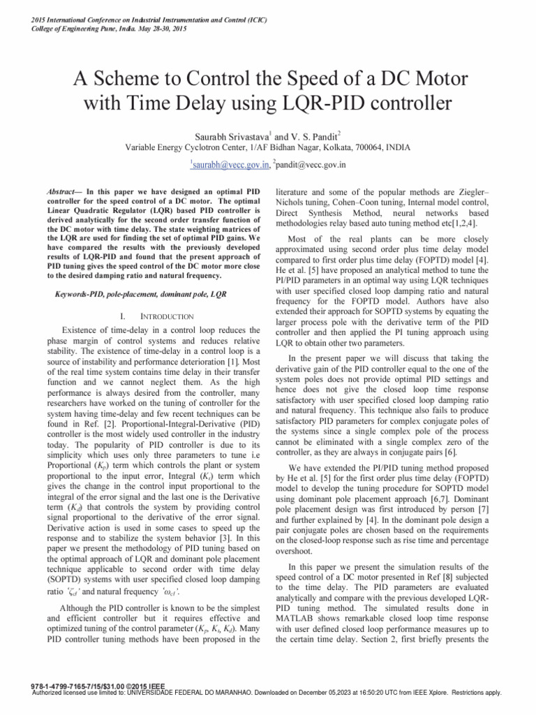DC Motor Speed Control with LQR-PID | PDF | Control Theory ...