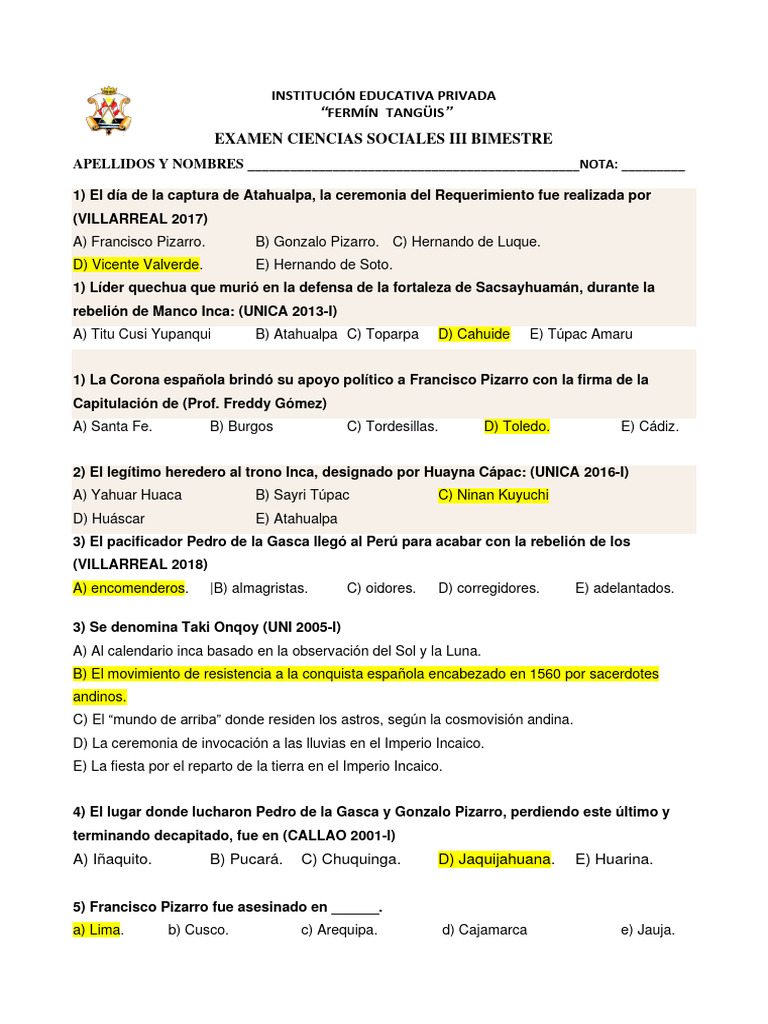 BALOTARIO III Bimestre 2° SOLUCIONARIO | PDF | América del Sur ... BALOTARIO III Bimestre 2° SOLUCIONARIO | PDF | América del Sur ...