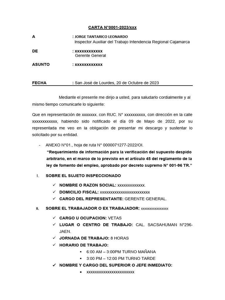 Modelo Carta Sunafil | PDF | Gobierno