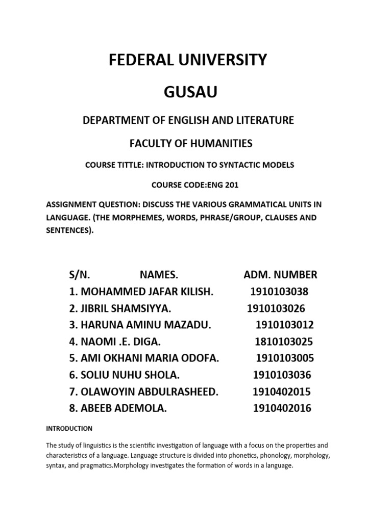 Grammatical Units of Languages | PDF | Clause | Word