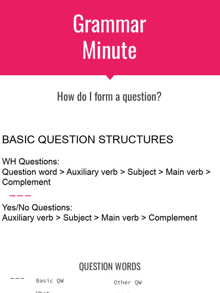 Question Formation Guide | PDF | Question | Verb