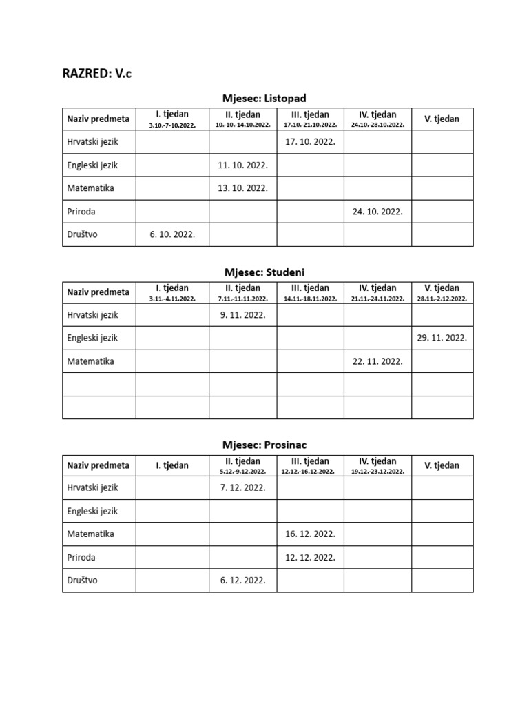 Razred: V.C: Mjesec: Listopad | PDF