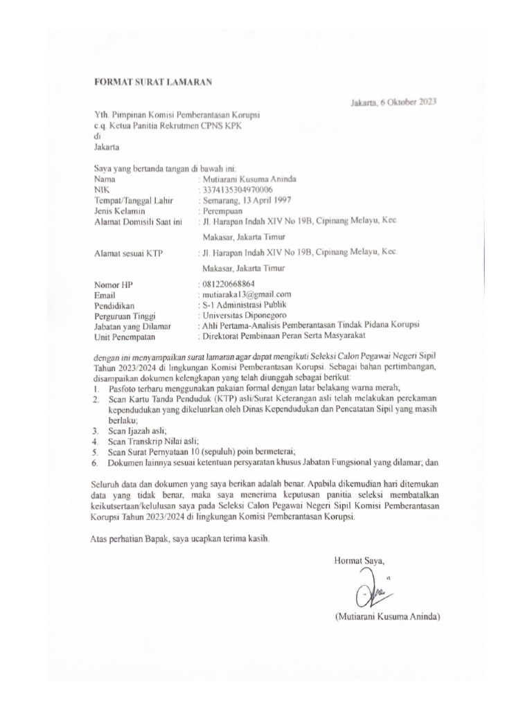 Format Surat Lamaran | PDF