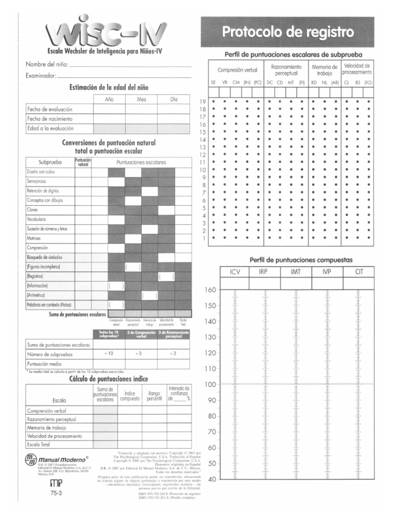 WISC-IV Protocolo | PDF