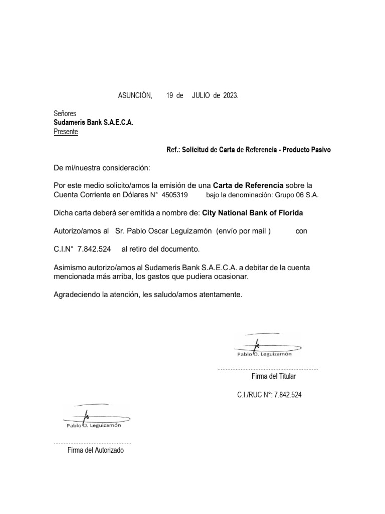 Solicitud de Carta de Referencia Bancaria | PDF | Negocios | Derecho
