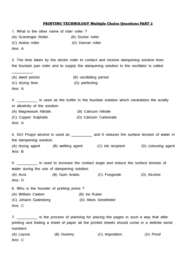 Printing Technology MCQs Part 2 | PDF | Image Scanner | Printing