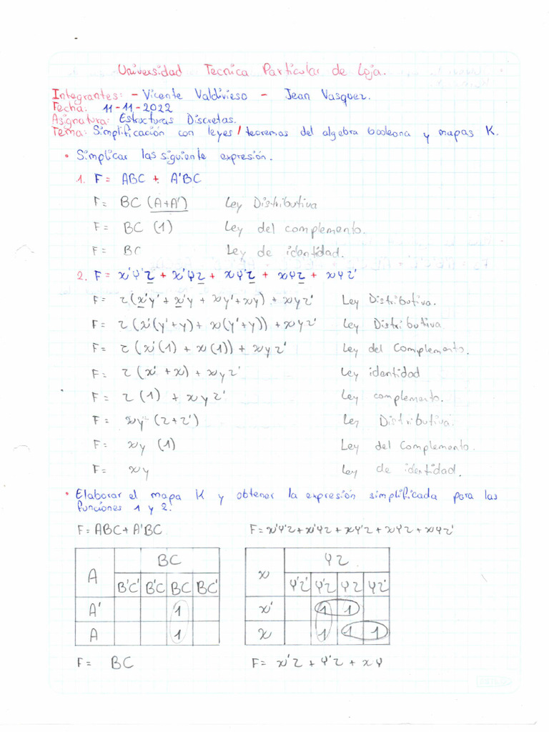 Tarea Nro. 2 Estructuras Discretas - Simplificación de Leyes - Teoremas ... Tarea Nro. 2 Estructuras Discretas - Simplificación de Leyes - Teoremas ...