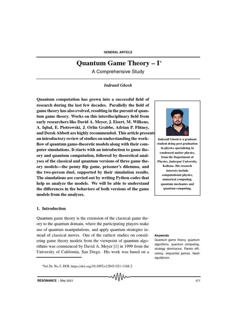 Quantum Game Theory - I: A Comprehensive Study | PDF | Game Theory | Quantum Computing