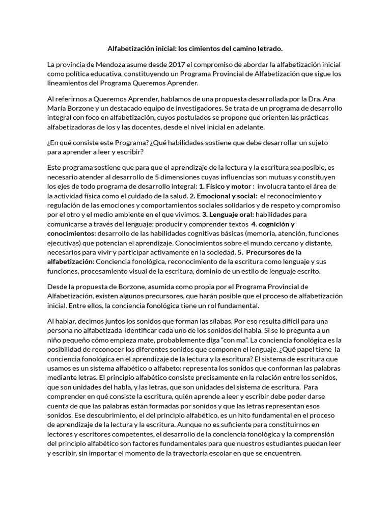 Alfabetización Inicial. Programa Queremos Aprender. | PDF | Literatura | Aprendizaje
