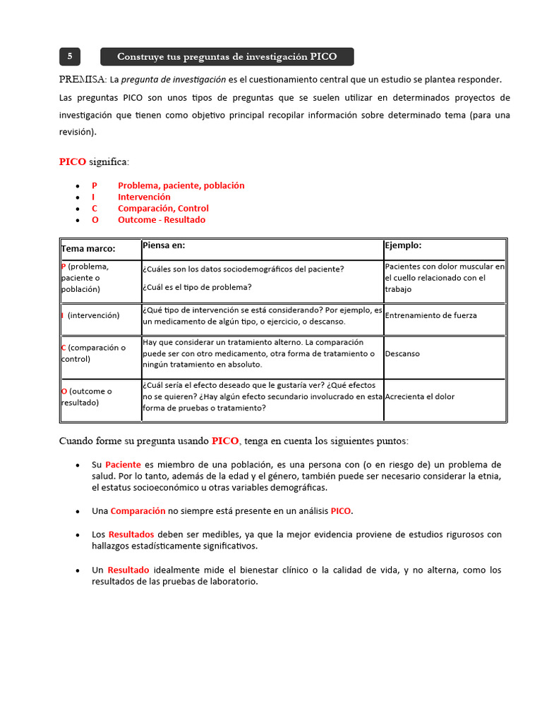 Preguntas PICO | Descargar gratis PDF | Diagnostico medico | Epidemiología
