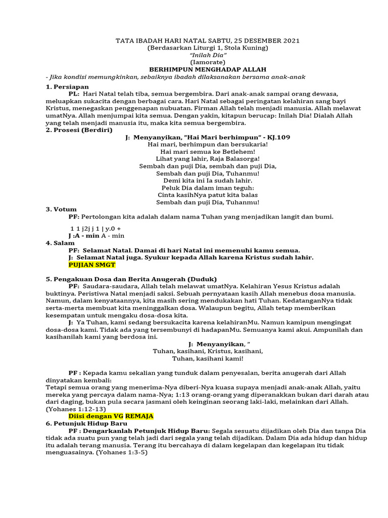Tata Ibadah Natal 2021: Liturgi dan Doa | PDF