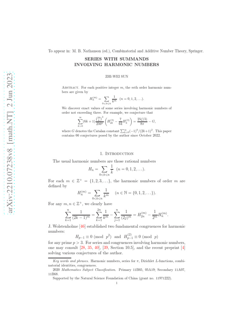 Zhi Wei SUN CONJECTURES | PDF | Mathematical Objects | Algebra