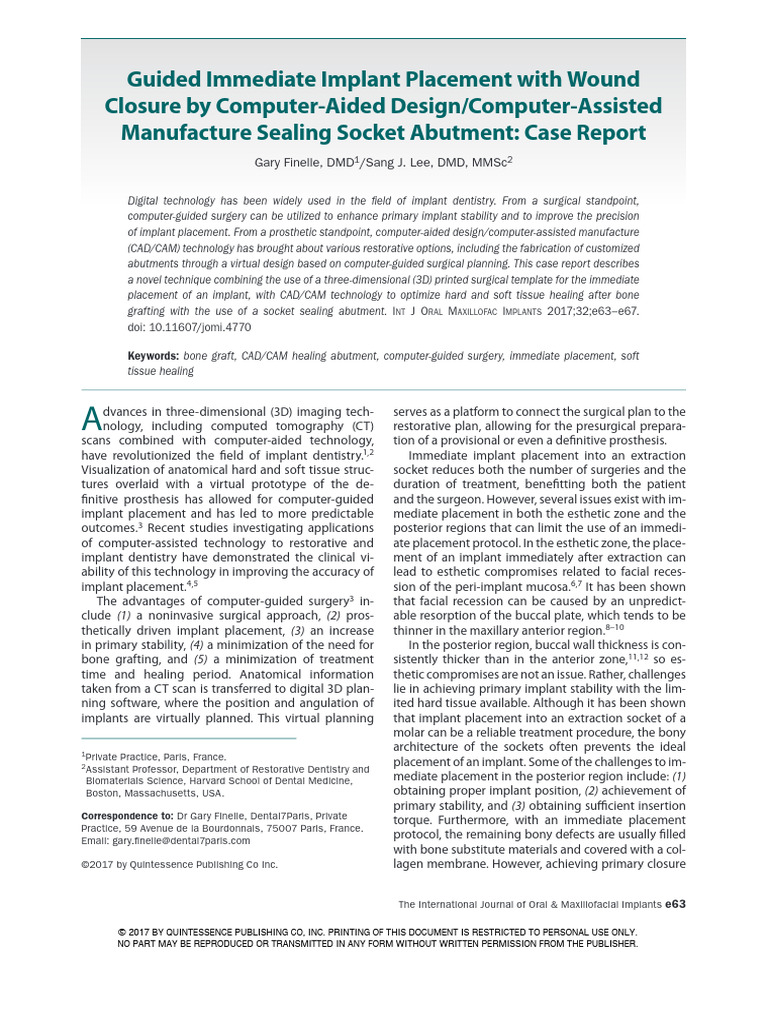 Guided Immediate Implant Placement With Wound Closure by Computer-Aided ...