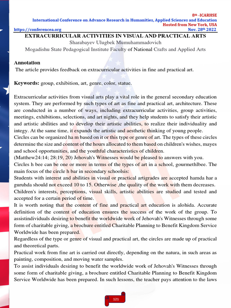 Extracurricular Activities in Visual and Practical Arts | PDF | Science ...