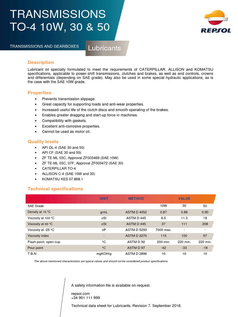 Transmissions To4 10w 30 and 50 en tcm14-189615 | PDF | Motor Oil ...