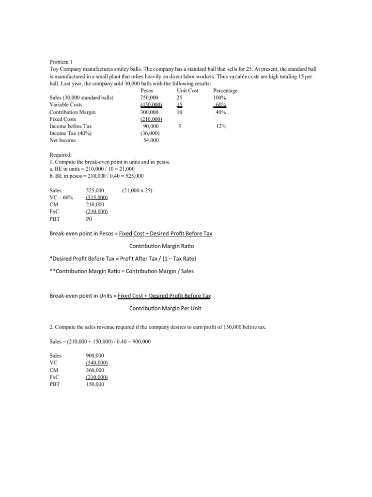 CVP Analysis Straight Problems With Solutions | PDF | Financial Accounting | Trade