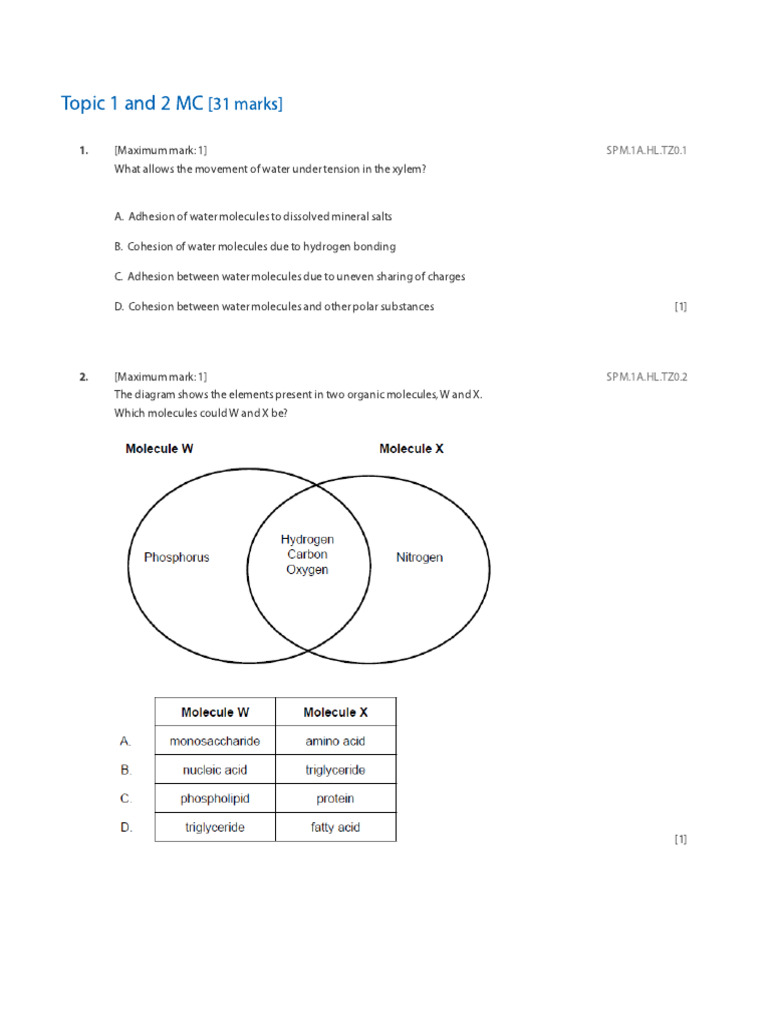 Biology Multiple Choice Questions | PDF | Cell (Biology) | Chemical Synapse