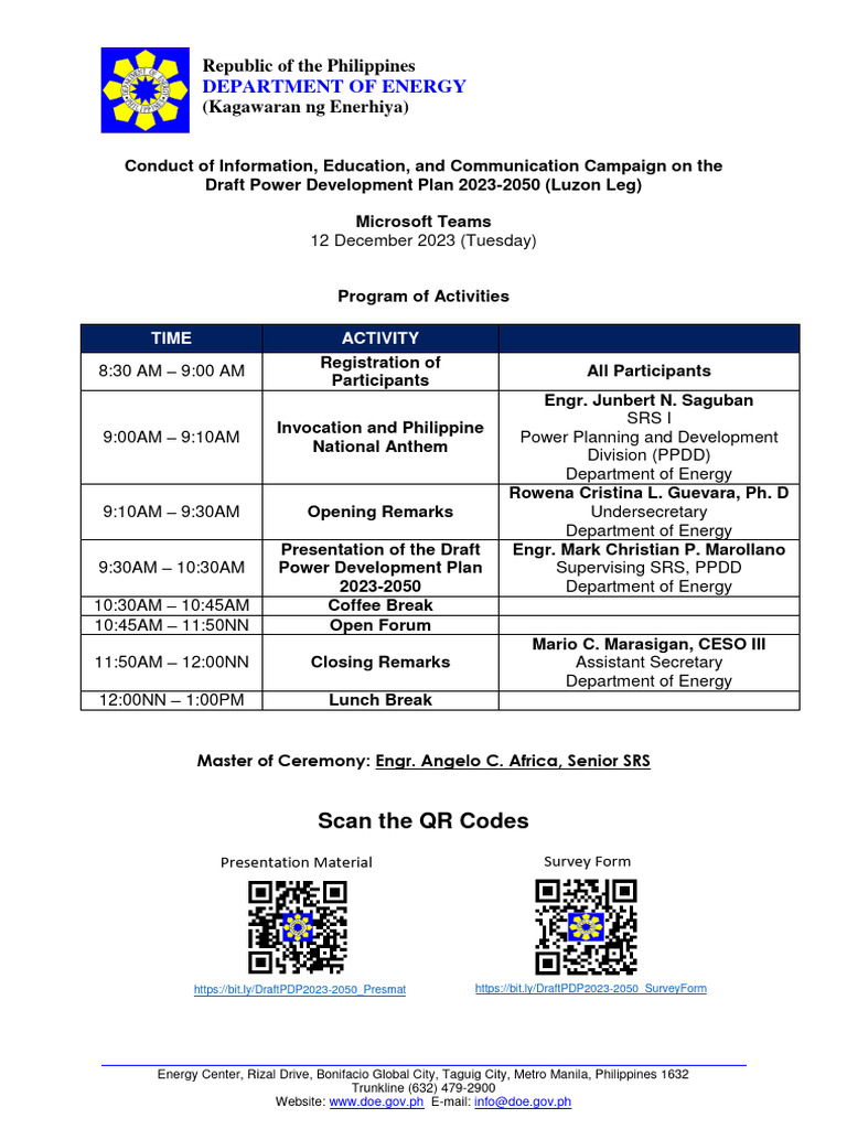 Proposed Program For Luzon IEC - Draft PDP 2023-2050 | PDF