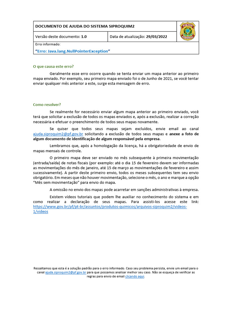 Erro Java Lang Nullpointer Versao 1 0 | PDF | Computadores
