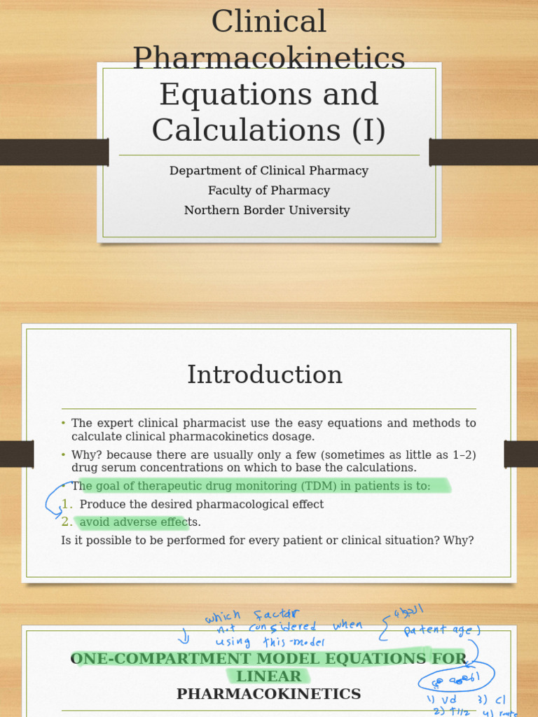 Clinical Pharmacokinetics Equations and Calculations I | PDF ...
