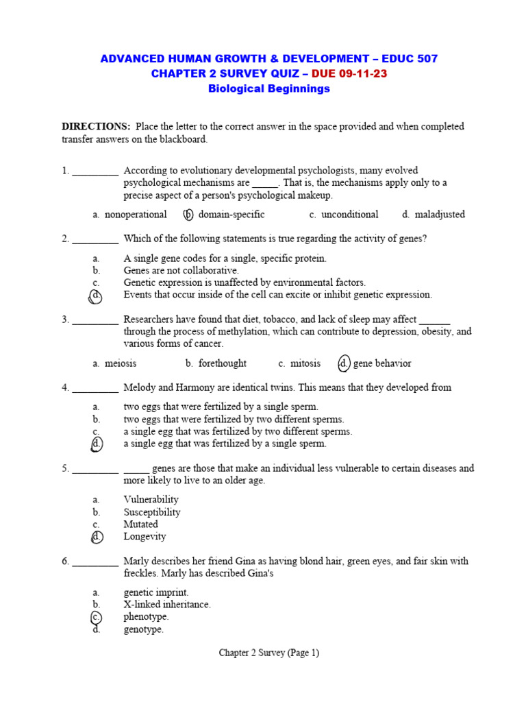 Biological Beginnings Quiz | PDF | Genetic Disorder | Fertilisation