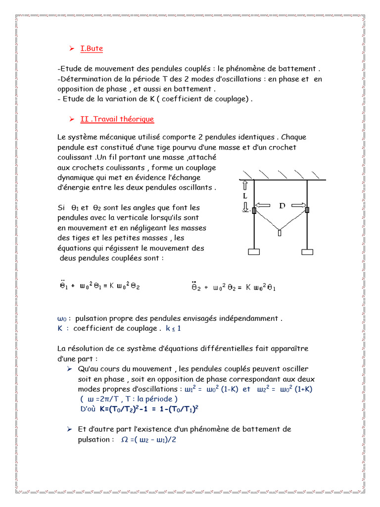 Pendul Couple (Compte Rendu) | PDF | Pendule (physique) | Mode normal