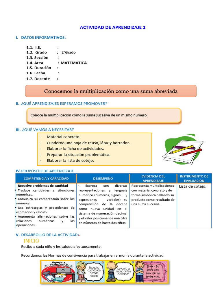 D2 A1 SESION MAT. Conocemos La Multiplicación Como Una Suma Abreviada ... D2 A1 SESION MAT. Conocemos La Multiplicación Como Una Suma Abreviada ...
