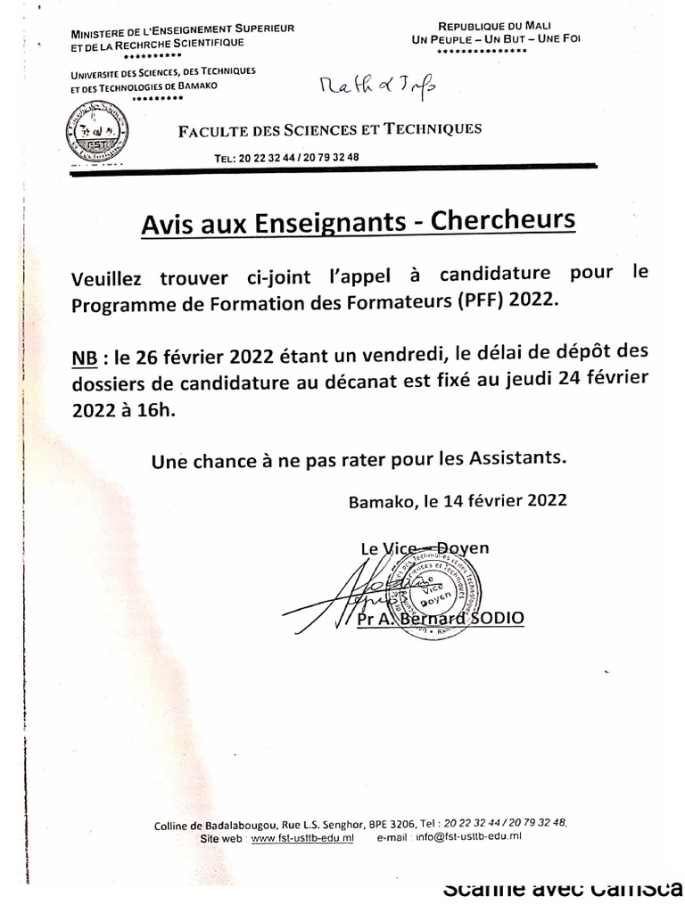 Appel À Candidature Pour Le PFF. | PDF