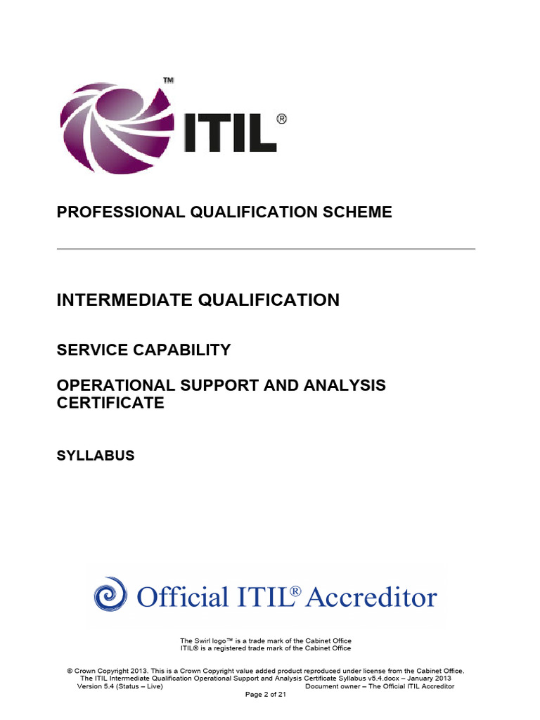 The ITIL Intermediate Qualification Operational Support and Analysis ...