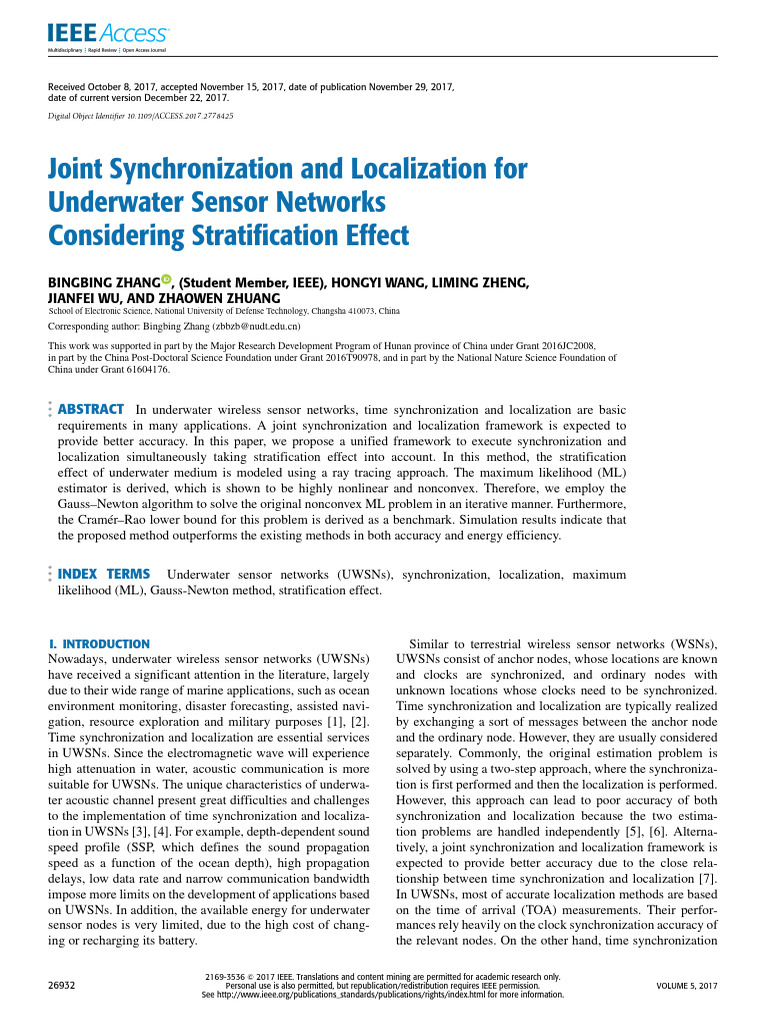 Joint Synchronization and Localization For Underwater Sensor Networks Considering Stratification ...