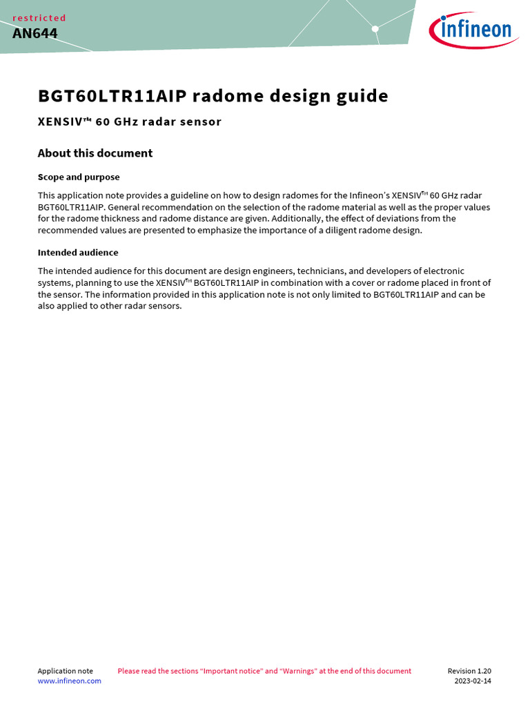 Infineon-AN644 Radome Design Guide BGT60LTR11AIP-ApplicationNotes-V01 ...
