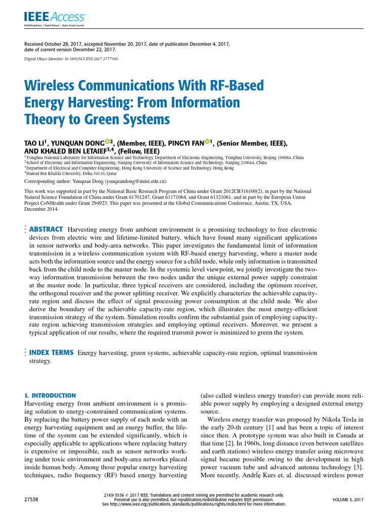 Wireless Communications With RF-Based Energy Harvesting From Information Theory To Green Systems ...