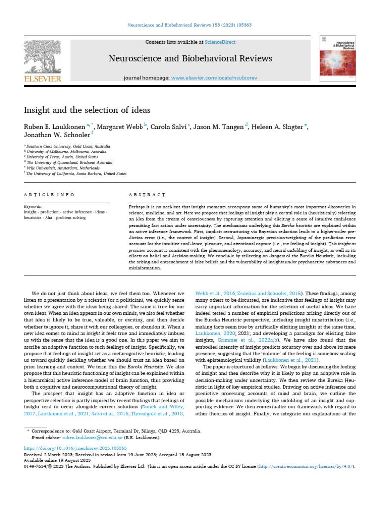 Insight and The Selection of Ideas | PDF | Insight | Statistical Inference