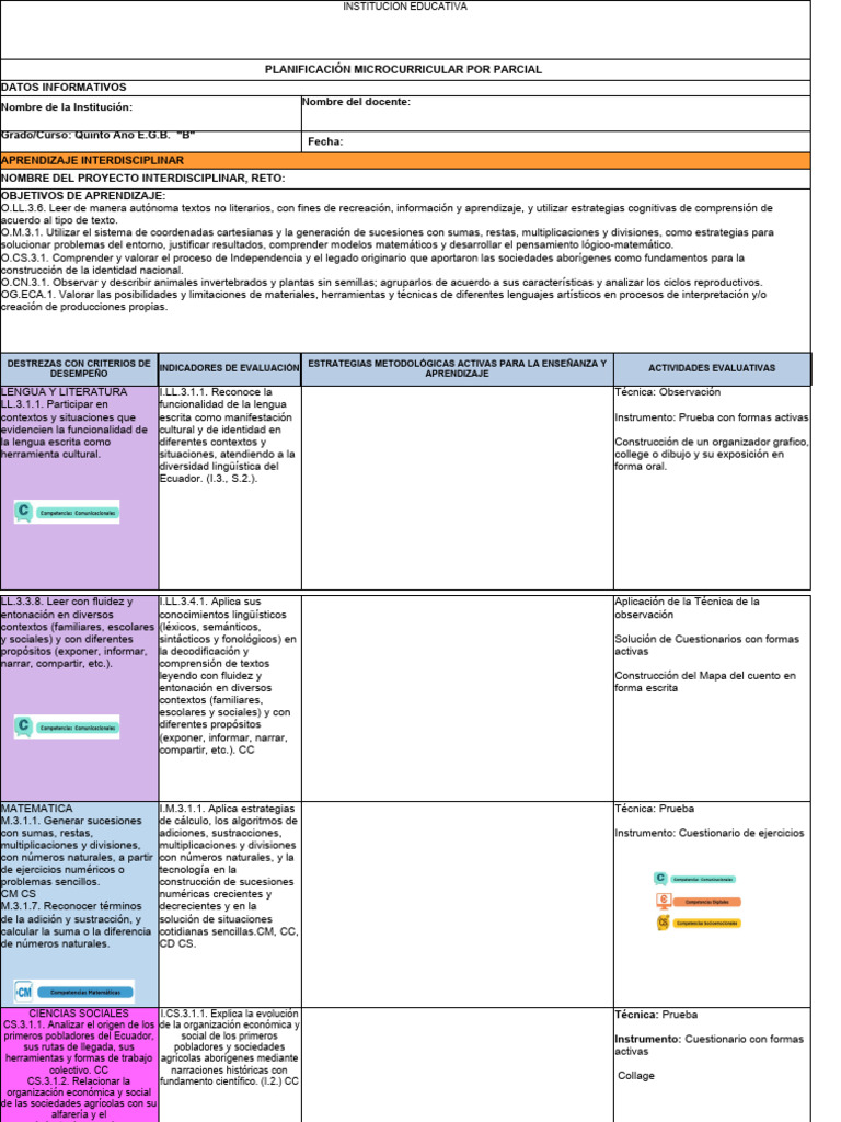 Destrezas Quinto Año | PDF | Aprendizaje | Evaluación